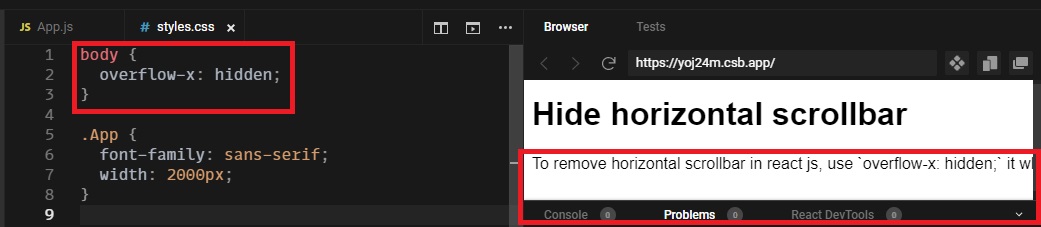 How To Remove Horizontal Scrollbar In React Js ReactJsSnippet